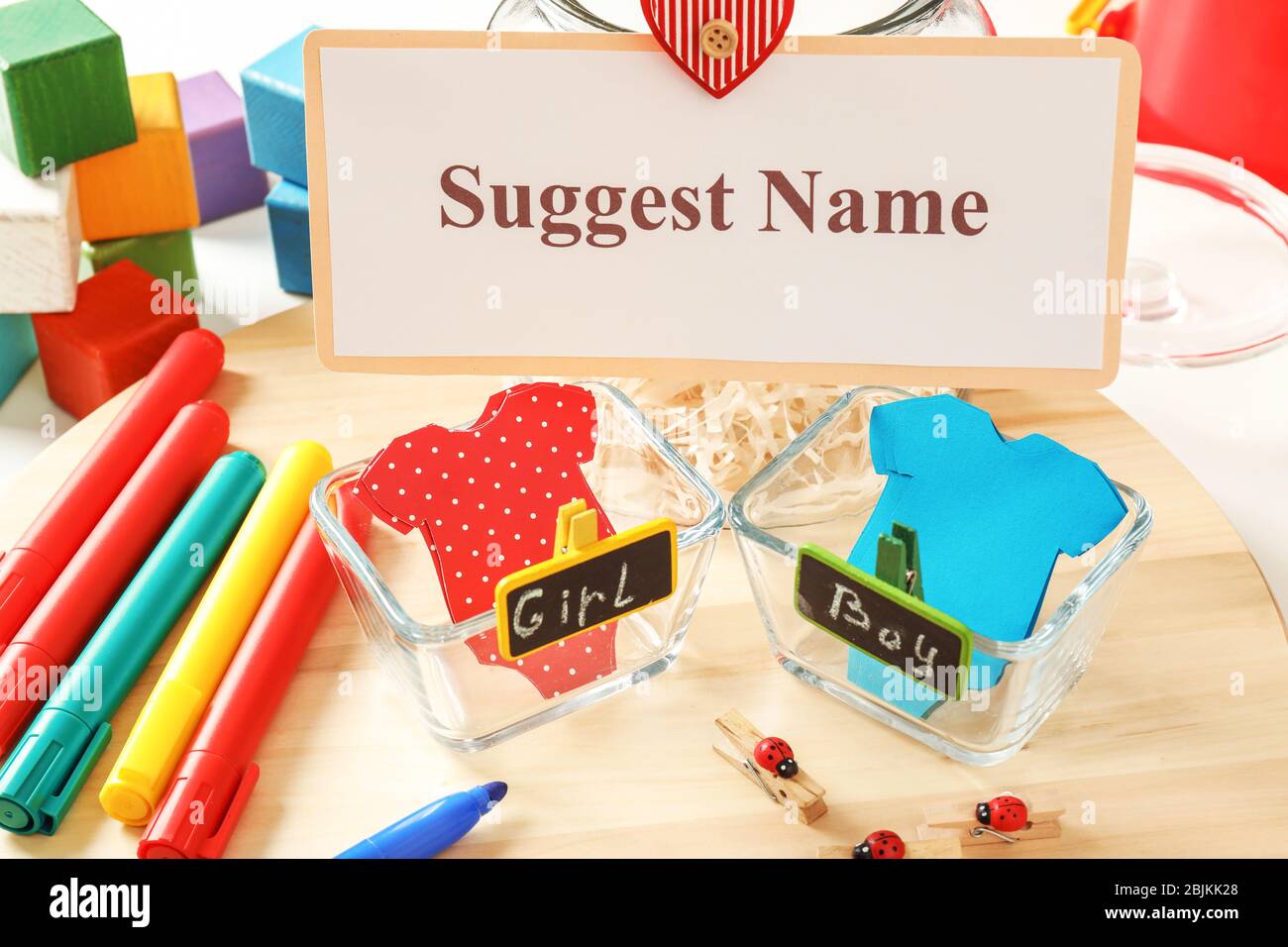 Game for suggestion baby name on table at shower party Stock Photo - Alamy