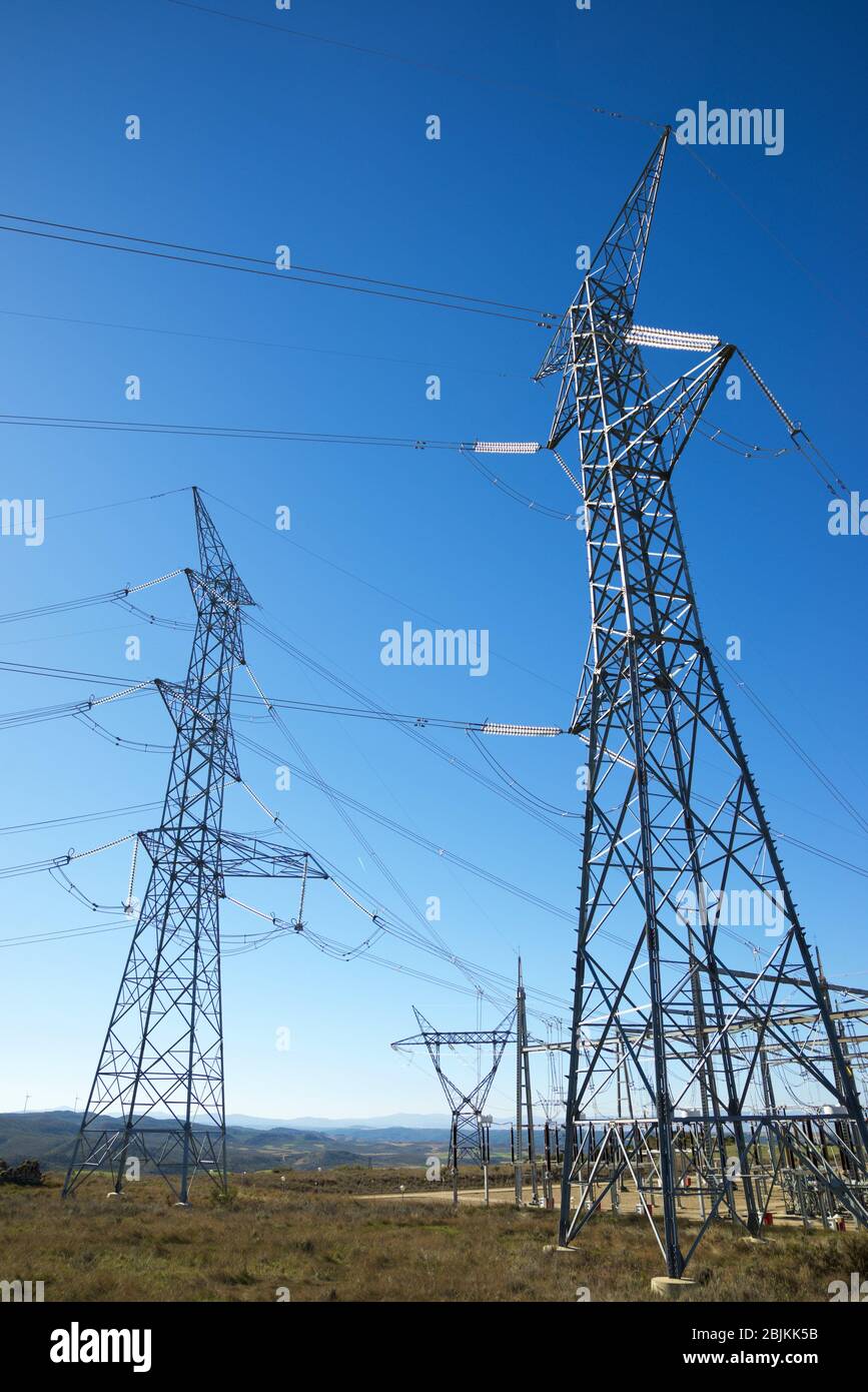 Electrical substation and power line in Zaragoza province, Aragon in ...