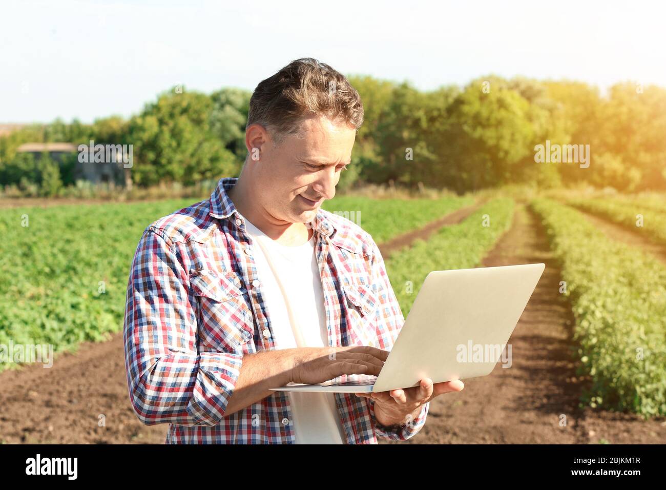 Agronomist using laptop in hi-res stock photography and images - Alamy