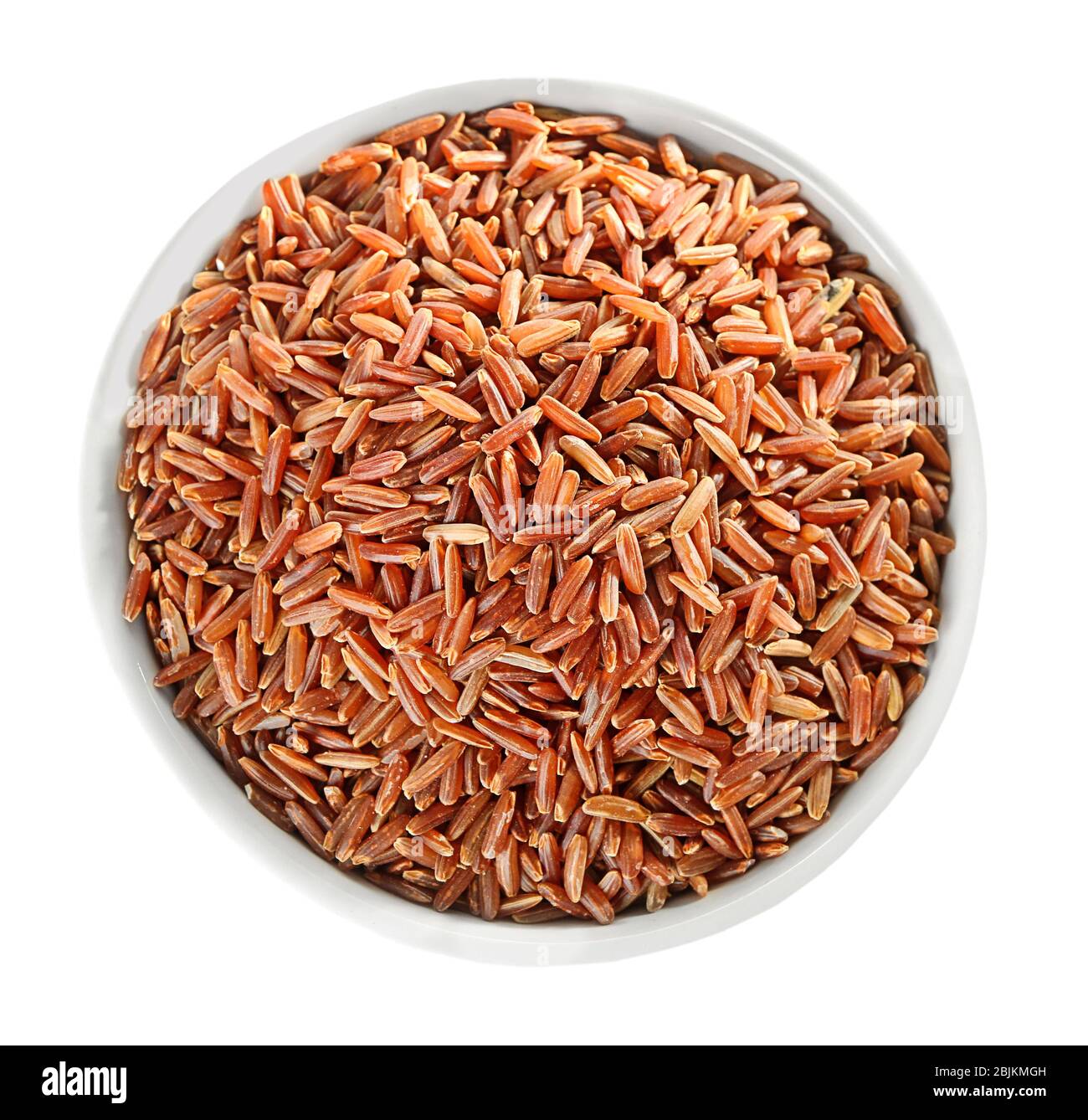 Bowl with red Cargo rice on white background Stock Photo - Alamy