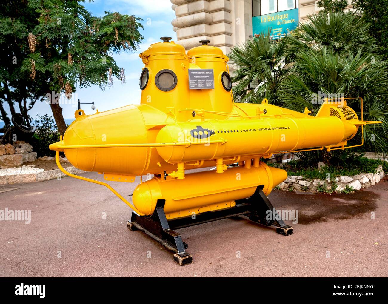 Anorep 1 a small yellow submarine outside the Oceanographic Museum ...
