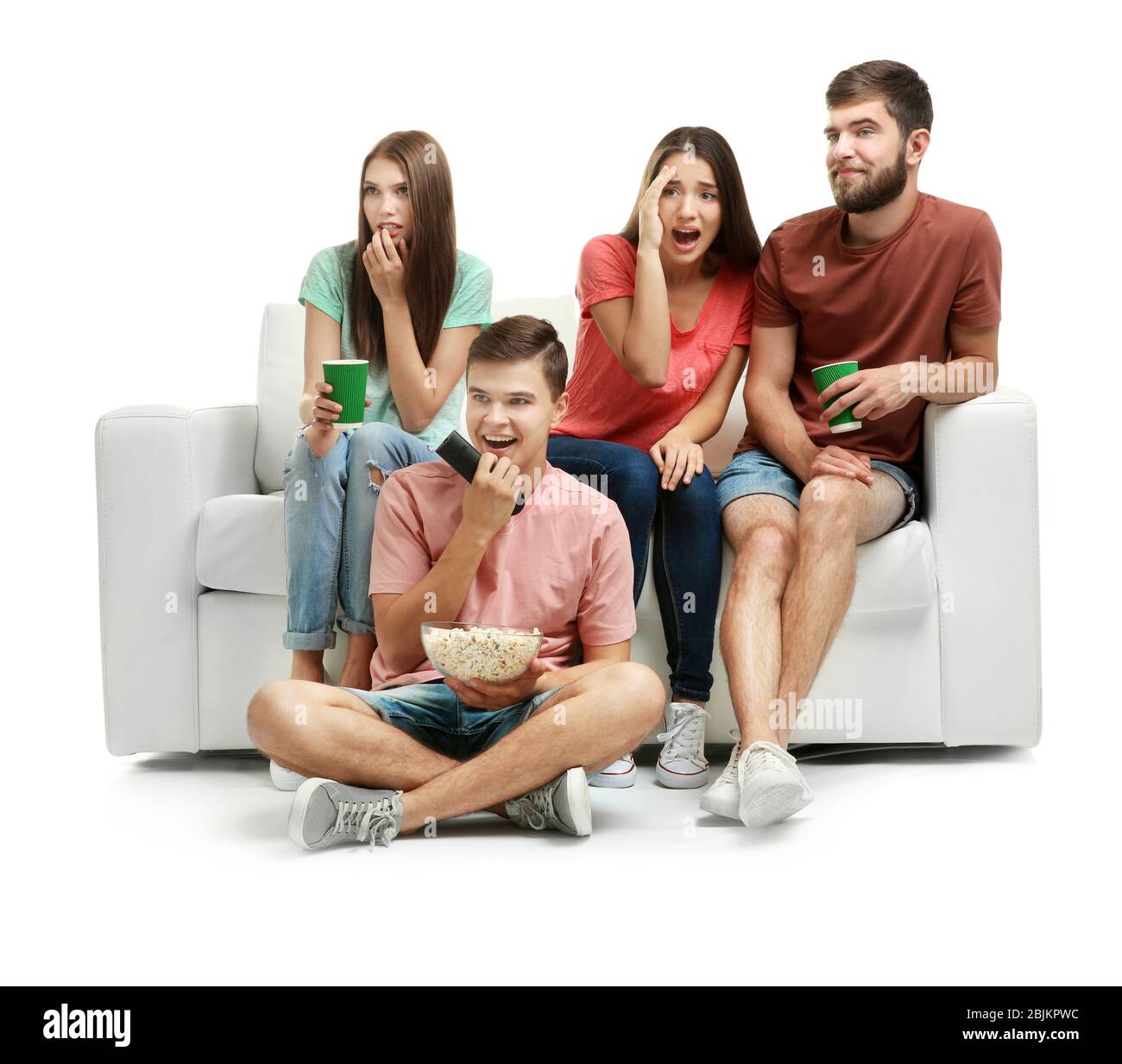 Young woman watching tv home Cut Out Stock Images & Pictures - Alamy