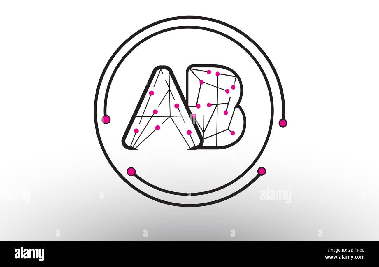 Letters AB A B logo initials with wires and pink dots template. Vector ...