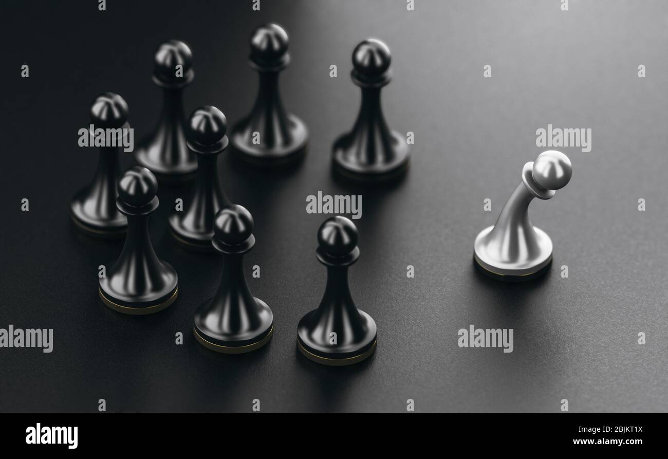 3D illustration of pawns over black background. Concept of ostracism ...