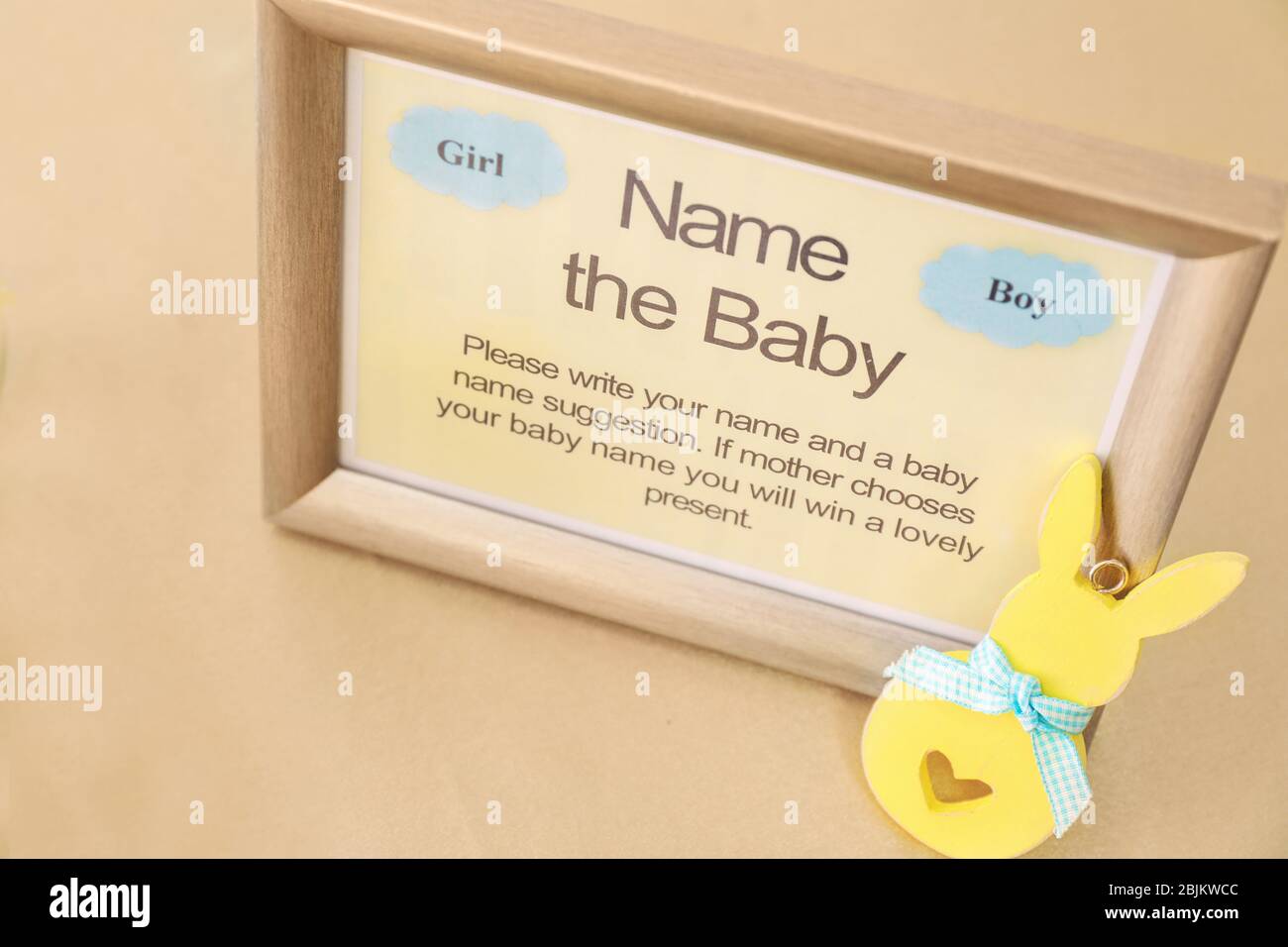 Game for suggestion of baby name on table at shower party Stock Photo ...