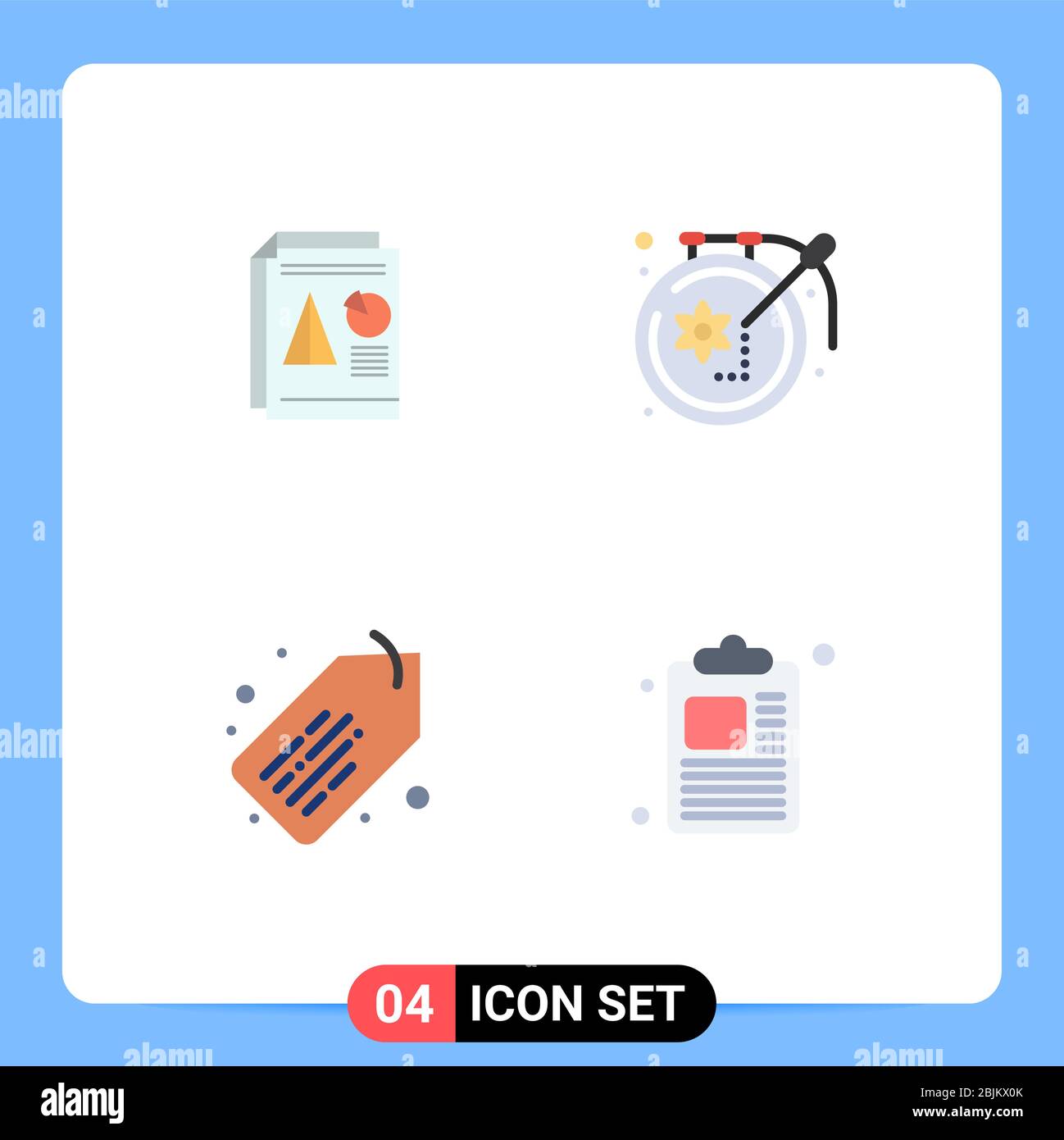 Pictogram Set of 4 Simple Flat Icons of report, tag, chart, craft, sale ...