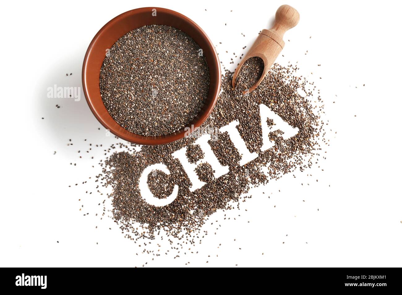 Composition with chia seeds on white background Stock Photo - Alamy