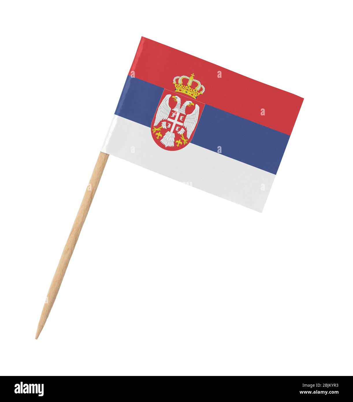Small paper flag of Serbia on wooden stick, isolated on white Stock ...