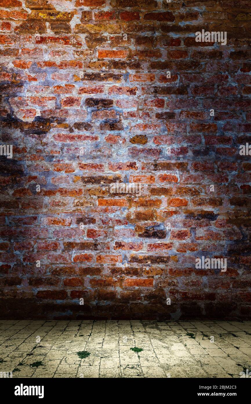 Wall scenery, backdrop urban background. Brown and cement brick wall ...
