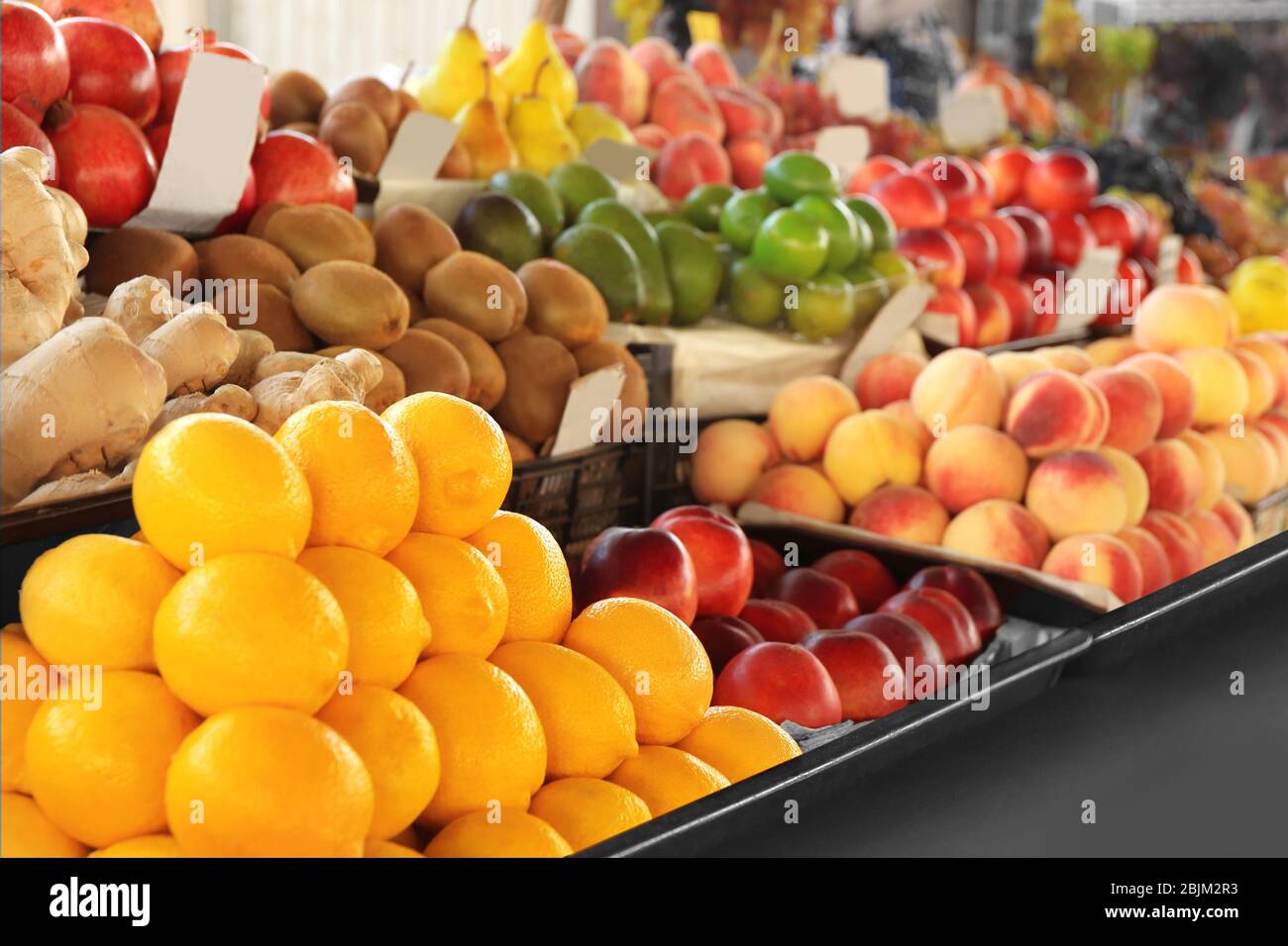 Assortment of fresh fruits at market Stock Photo - Alamy