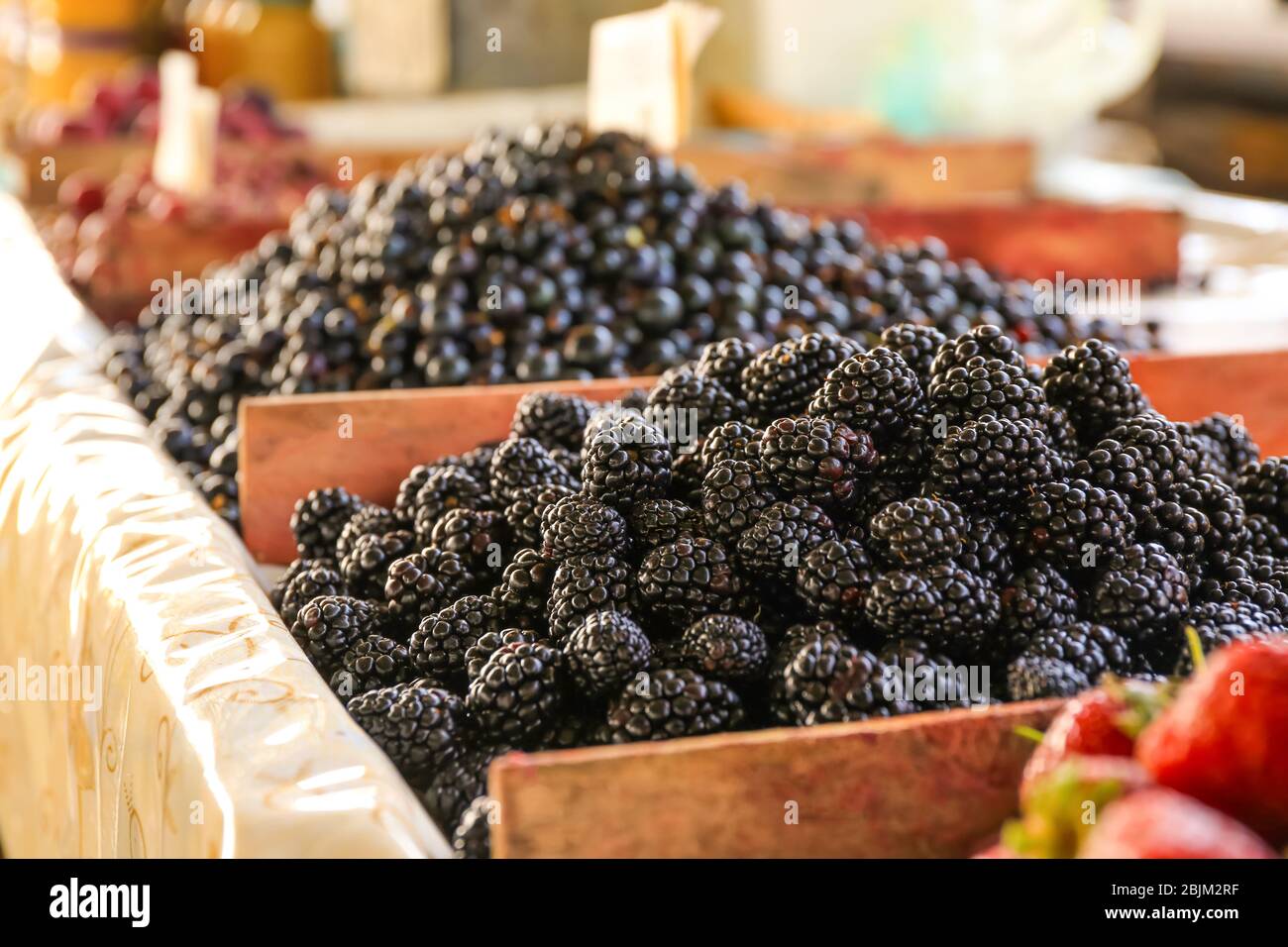 Fresh blackberries at market, closeup Stock Photo - Alamy