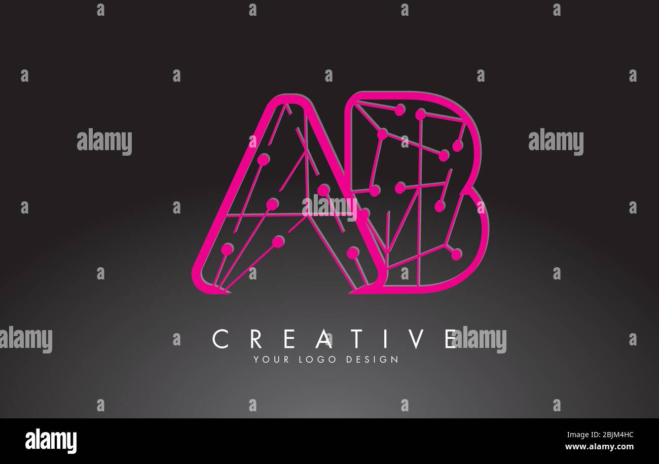 Letters AB A B logo initials with pink wires and dots template. Vector ...