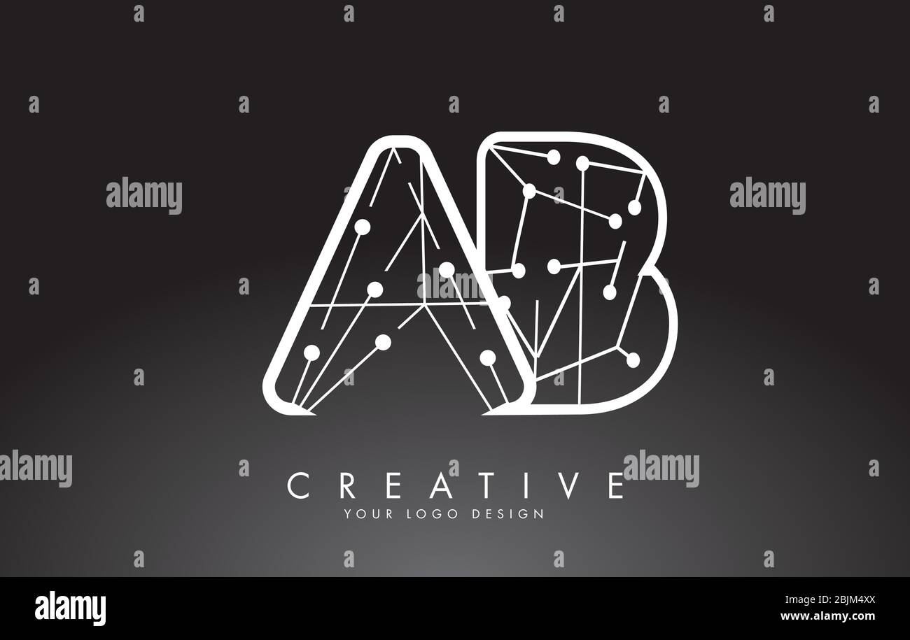 Letters AB A B logo initials with Wires and white frame template ...