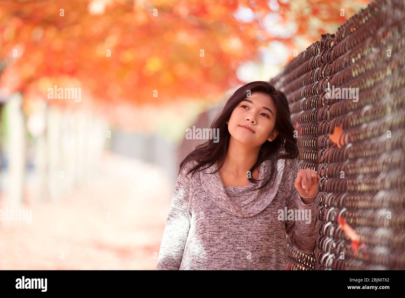 Woman leaning against a fence hi-res stock photography and images - Alamy