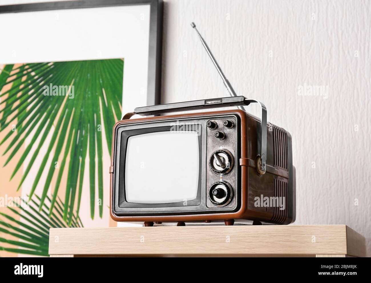 Old TV on wooden stand Stock Photo - Alamy