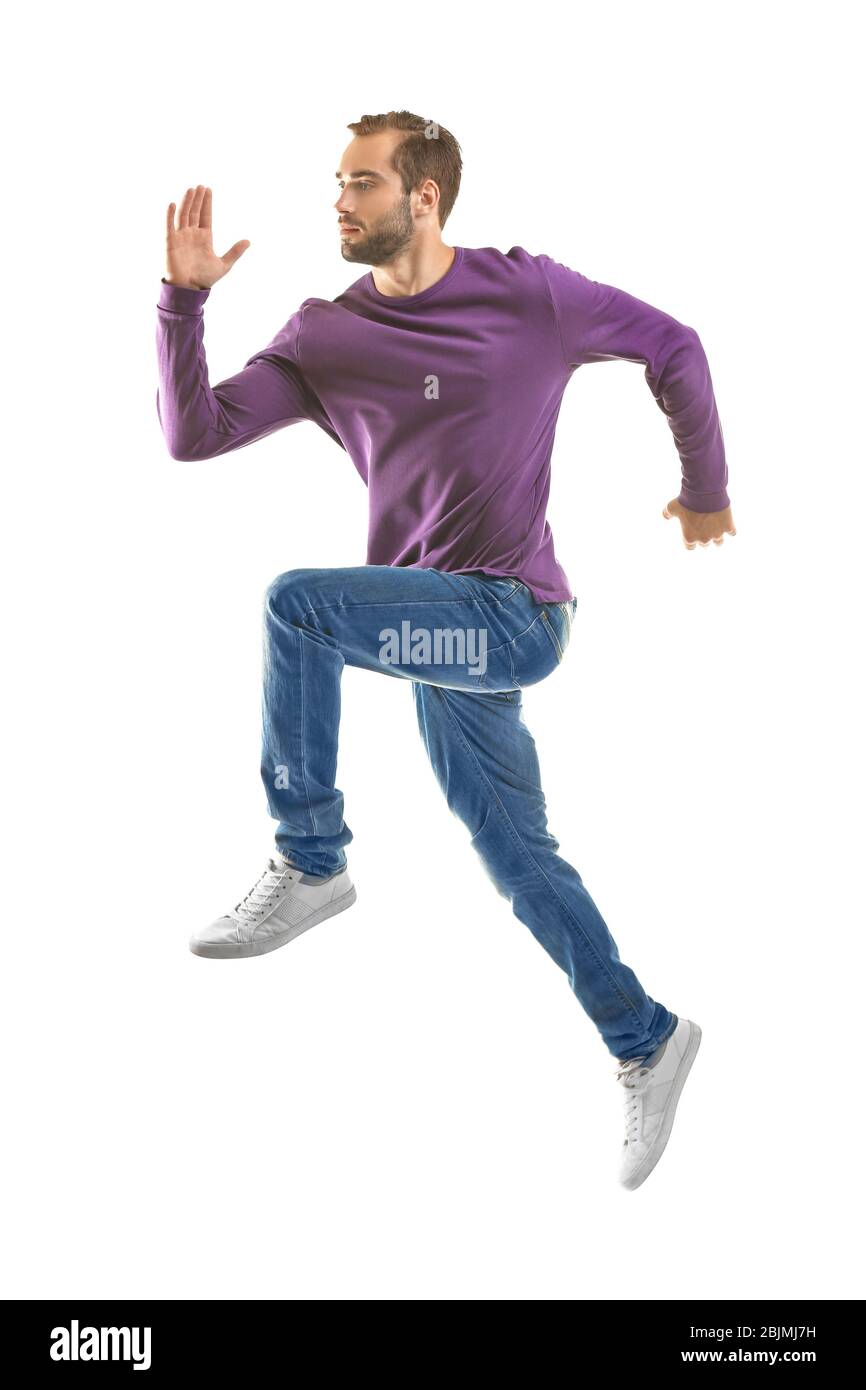 Man in jeans running Cut Out Stock Images & Pictures - Alamy