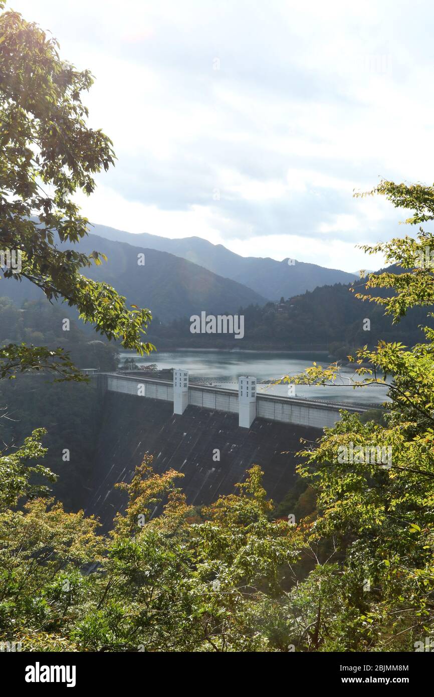 Ogouchi Dam at Lake Okutama, water reservoir, Ishikawa prefecture ...