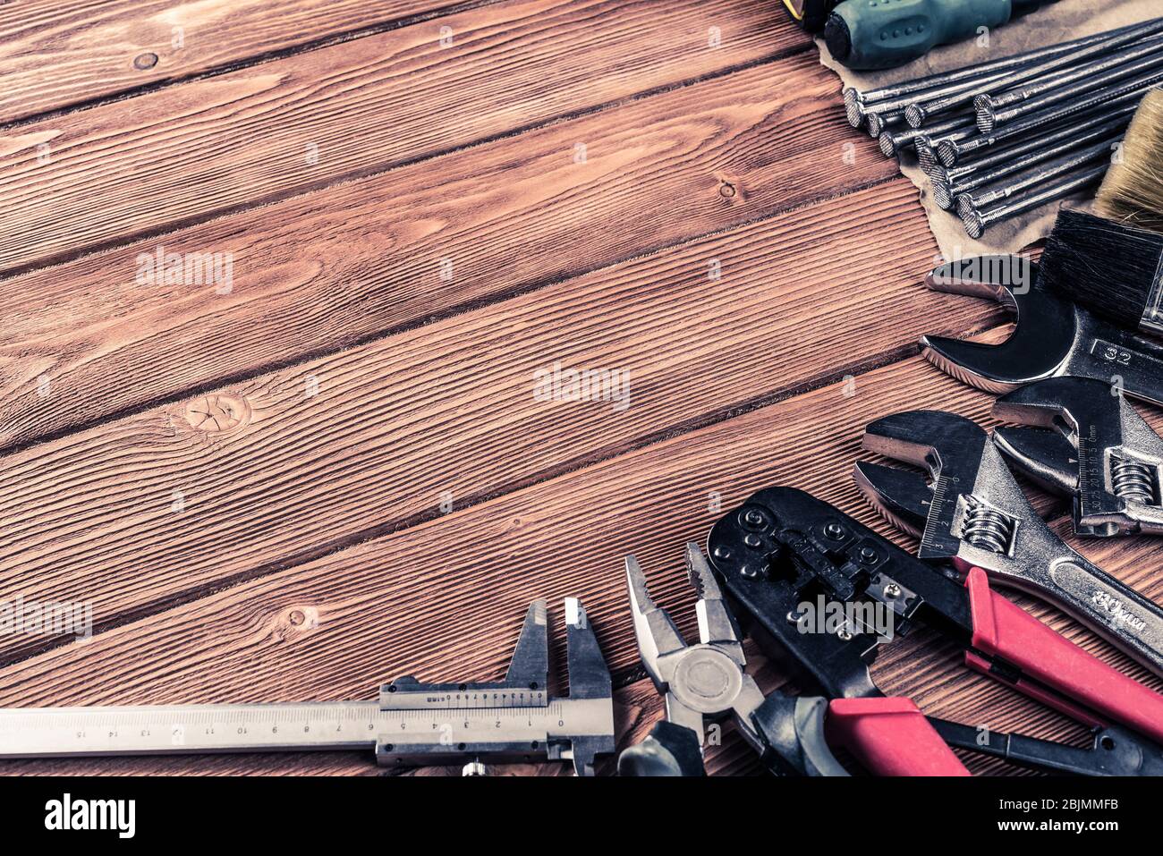 Instruments on wooden table Stock Photo - Alamy