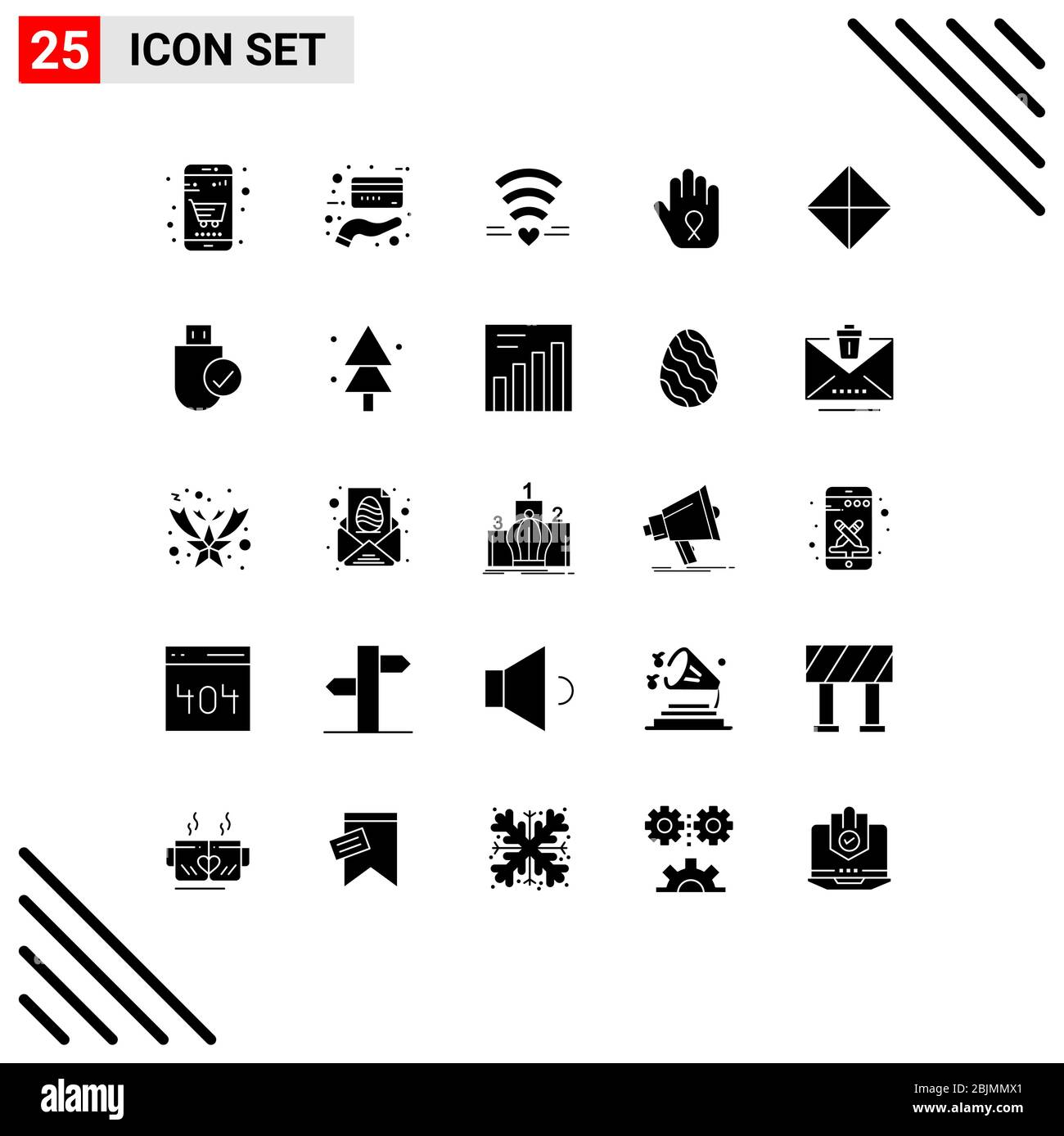 Group of 25 Solid Glyphs Signs and Symbols for symbolism, safety, love ...