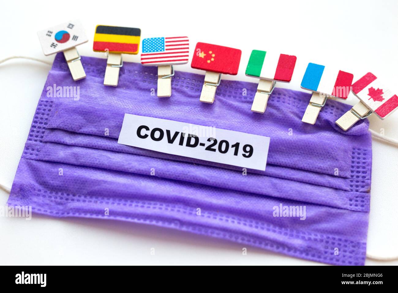 Coronavirus in world,. Flag of countries on face mask for virus with ...