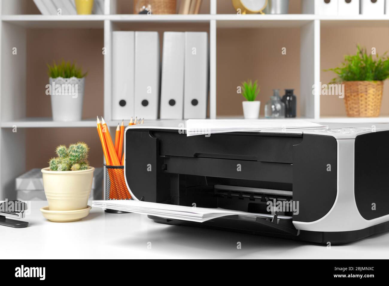 Printer, copier, scanner in office. Workplace. Close up Stock Photo - Alamy