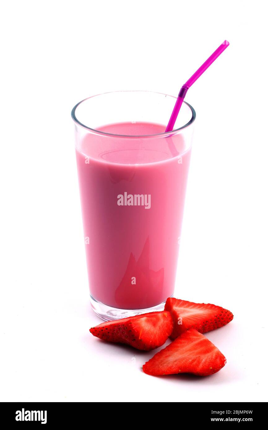 Isolated strawberry milkshake on white background Stock Photo - Alamy