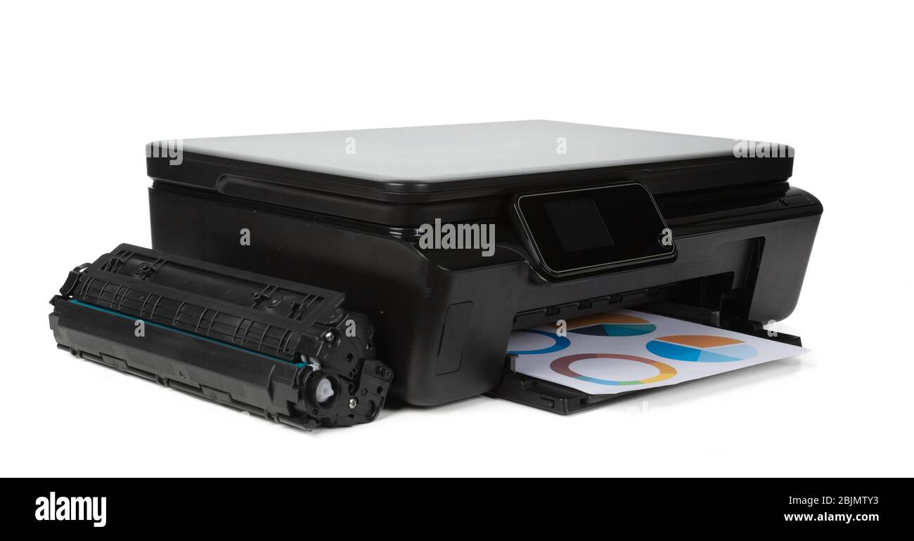 Laser home printer isolated on white background Stock Photo - Alamy