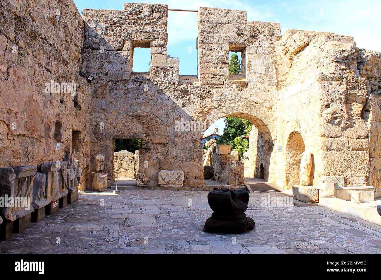 Antique ruins and sights of the Turkish resort town of Side Stock Photo ...