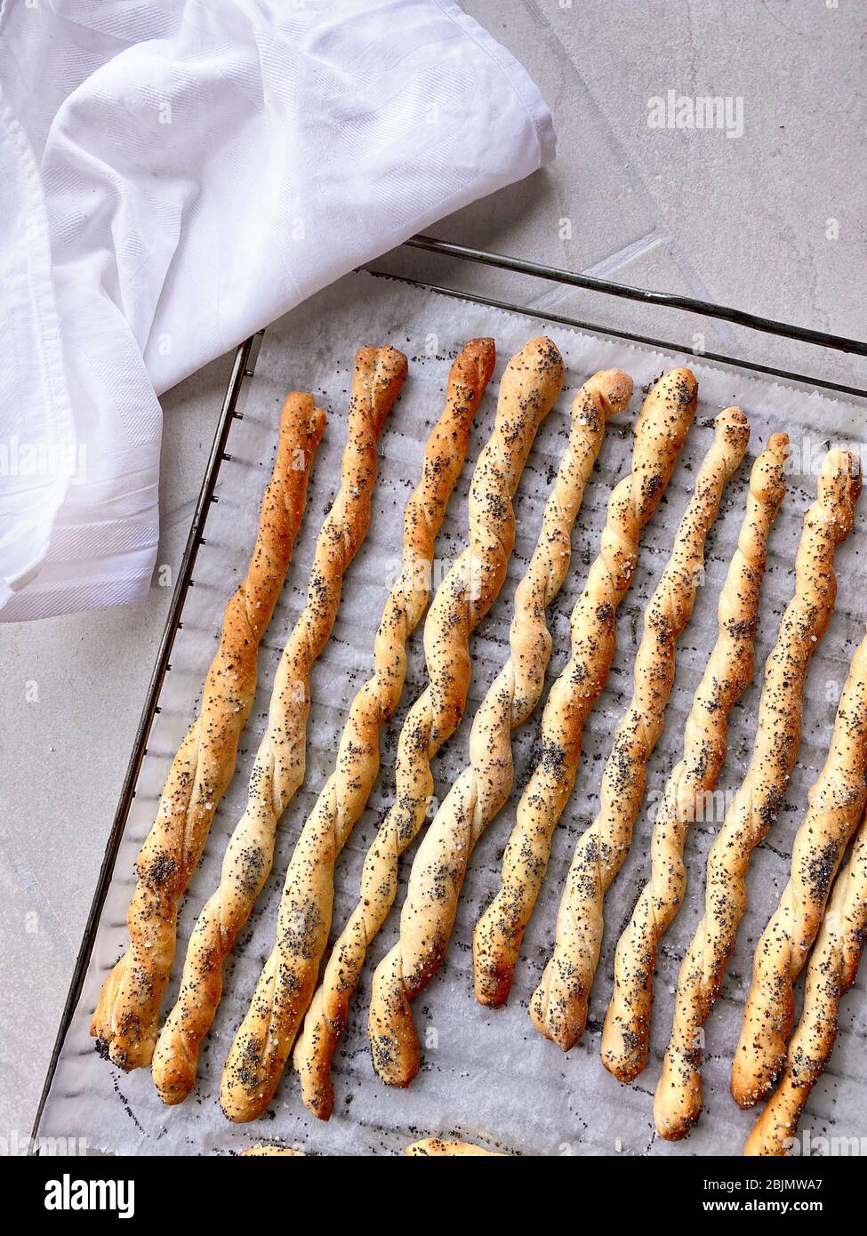 Overhead view of a freshly baked bread sticks Stock Photo - Alamy
