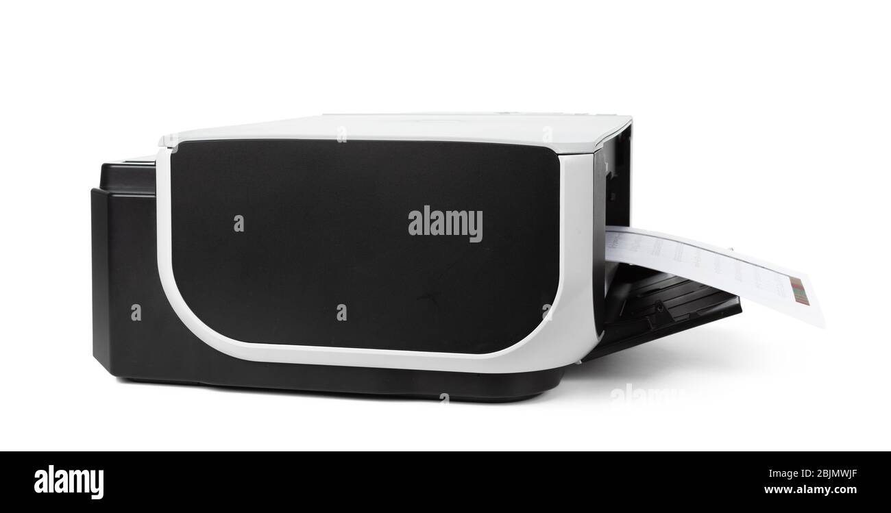 Black multi function printer isolated against a white background Stock ...