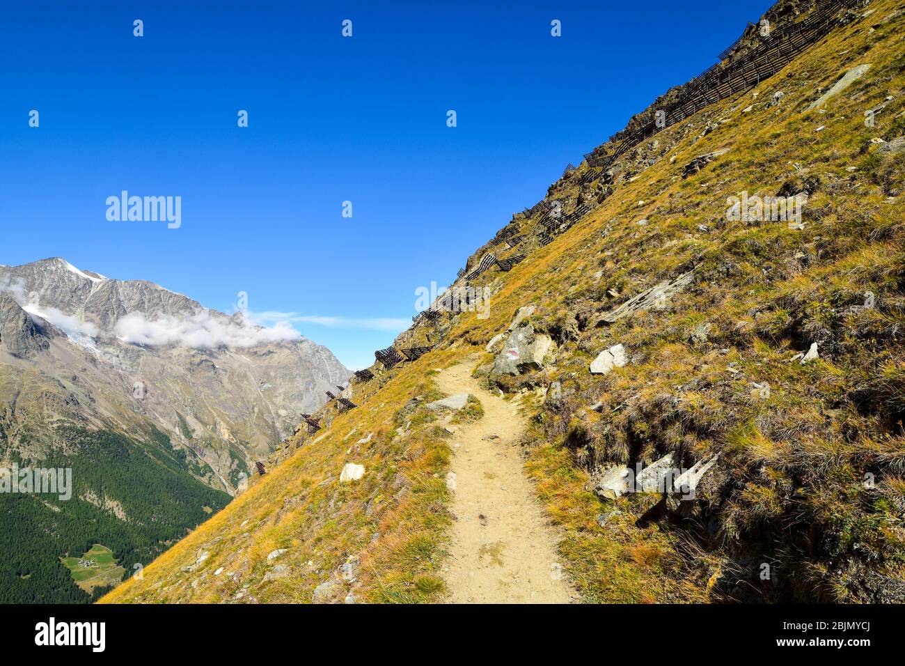 Landscape in the Alps with hiking path and mountains Stock Photo - Alamy