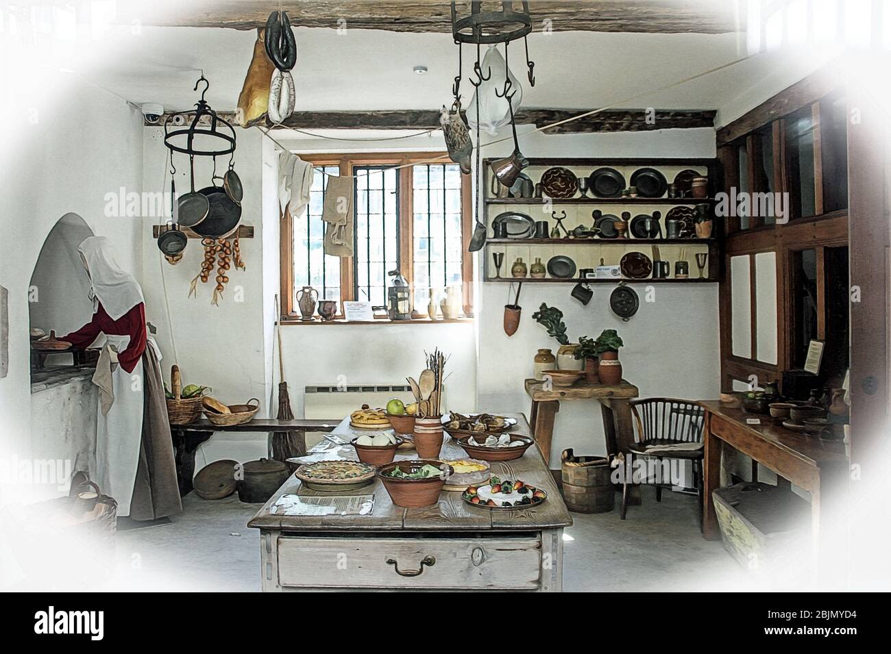 The Elizabethan Kitchen at the rear of the Totnes Museum with photo ...