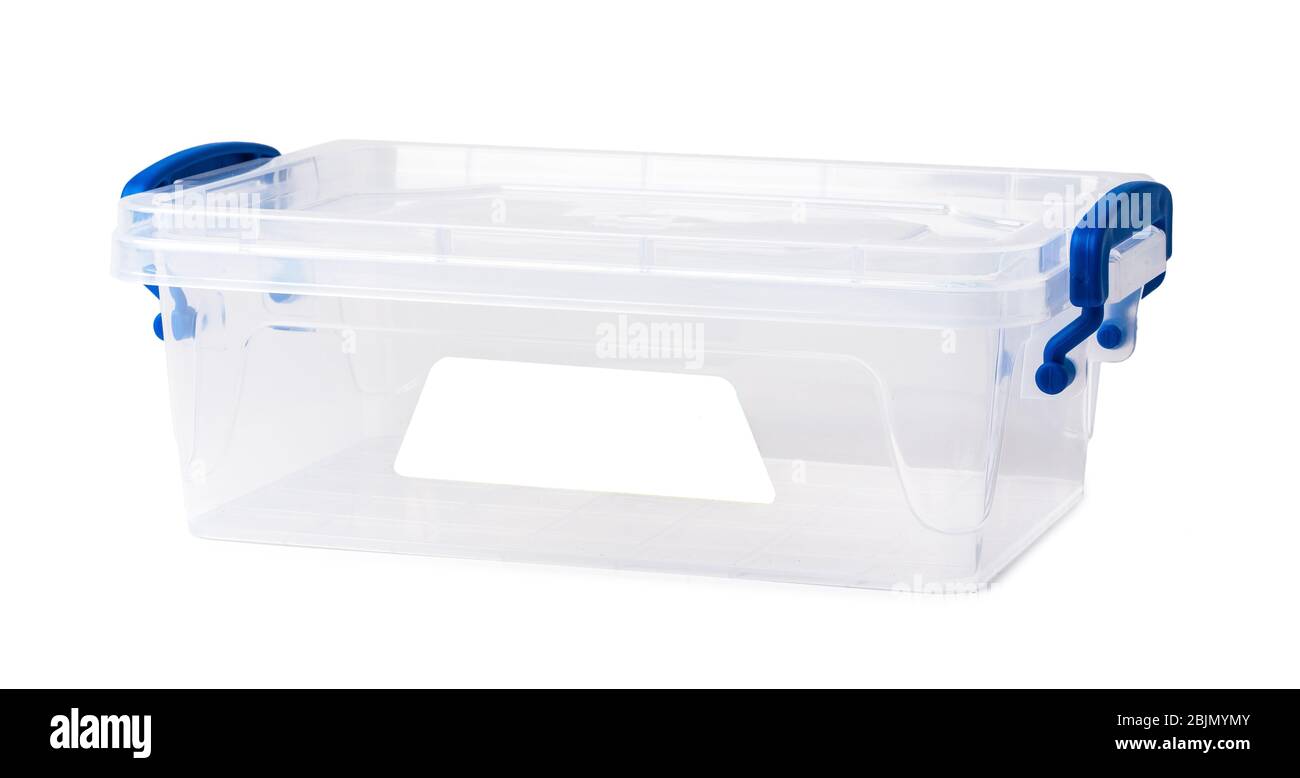 Transparent plastic box isolated on white background Stock Photo - Alamy