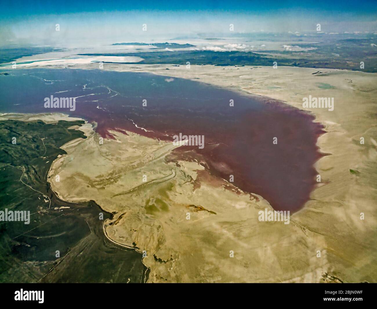 An aerial veiw of a portion of the Great Salt Lake in Utah. Color in ...