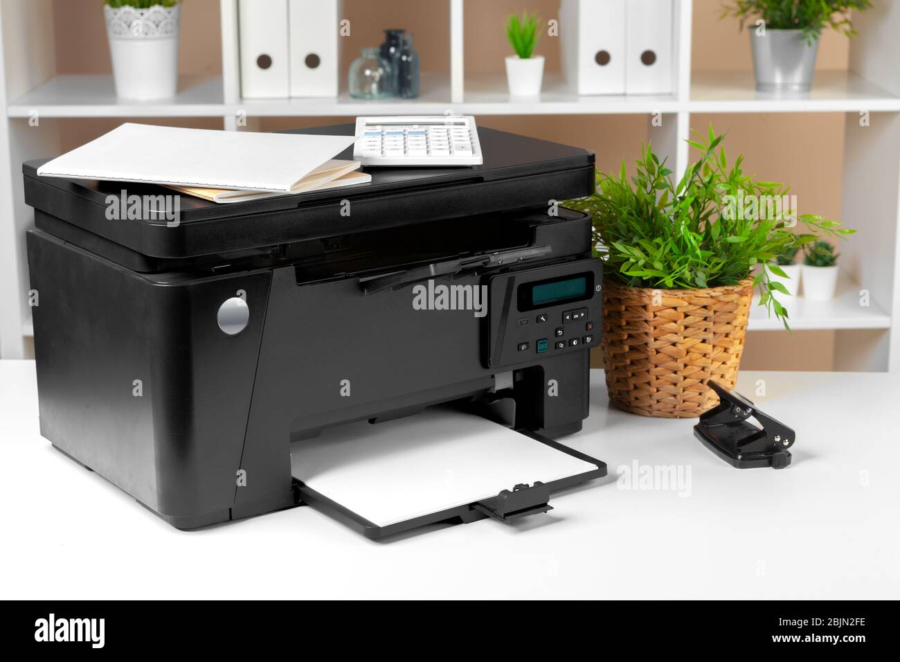Printer, copier, scanner in office. Workplace. Close up Stock Photo - Alamy