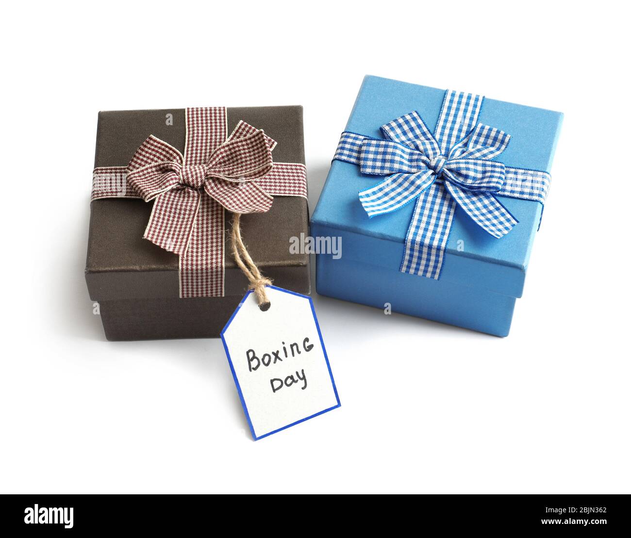 Cute gift boxes with label, isolated on white Stock Photo - Alamy