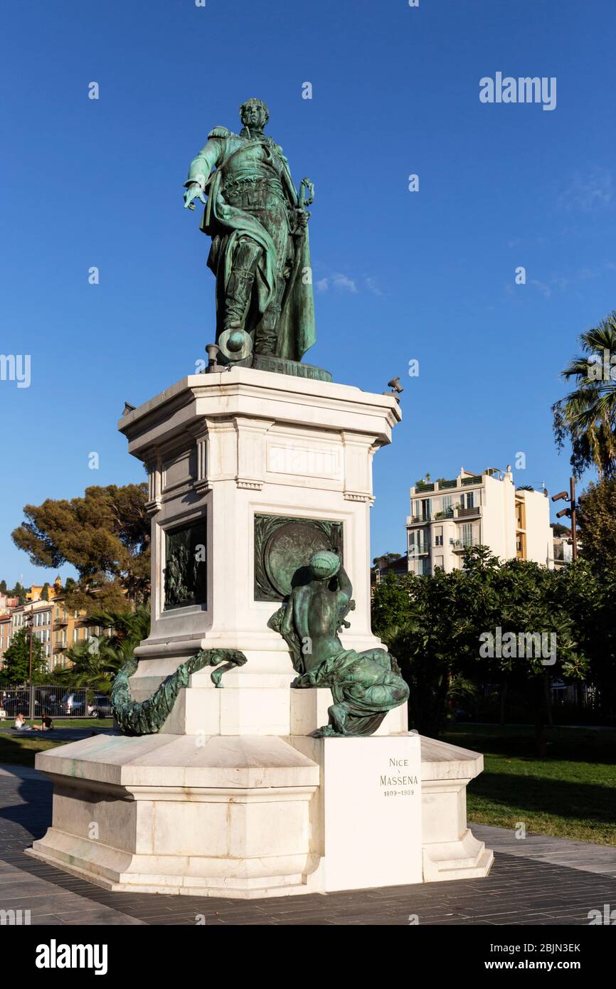 Bronze statue of Massena on Promenade du Paillon, Nice, Cote d'Azur ...