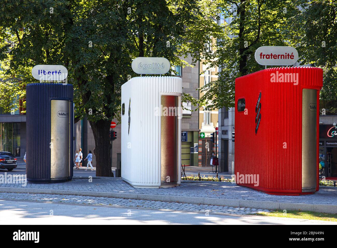 Public toilets in Oslo city center at Spikersuppa park with colours of ...