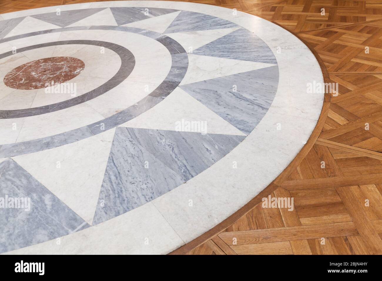 Vintage decorative flooring with brown wooden parquet and classical ...