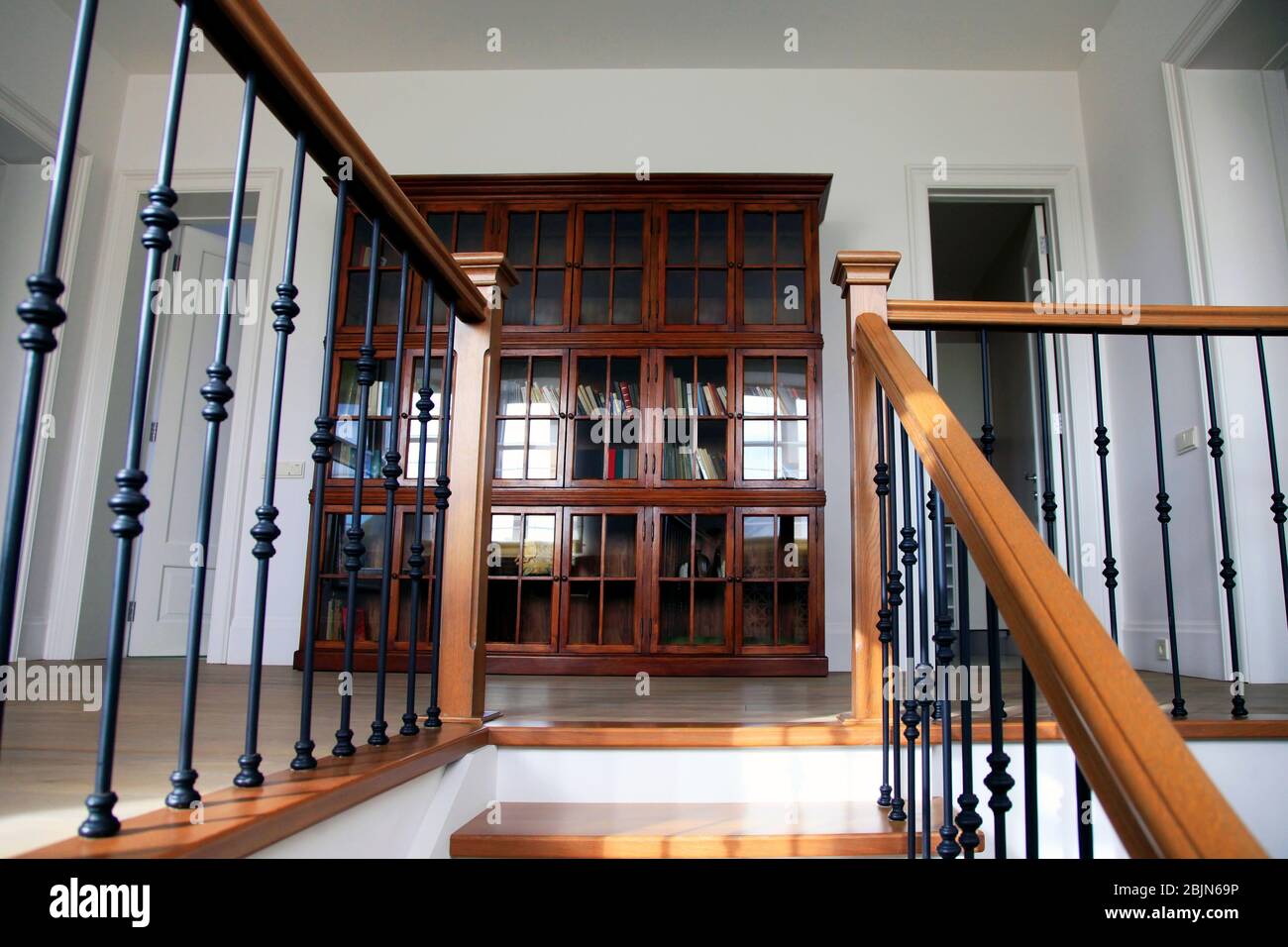 The wooden ladder conducting on the second floor Stock Photo - Alamy