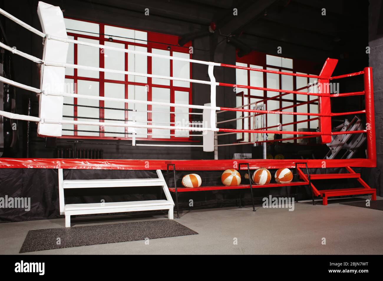 View on boxing ring in gym Stock Photo - Alamy