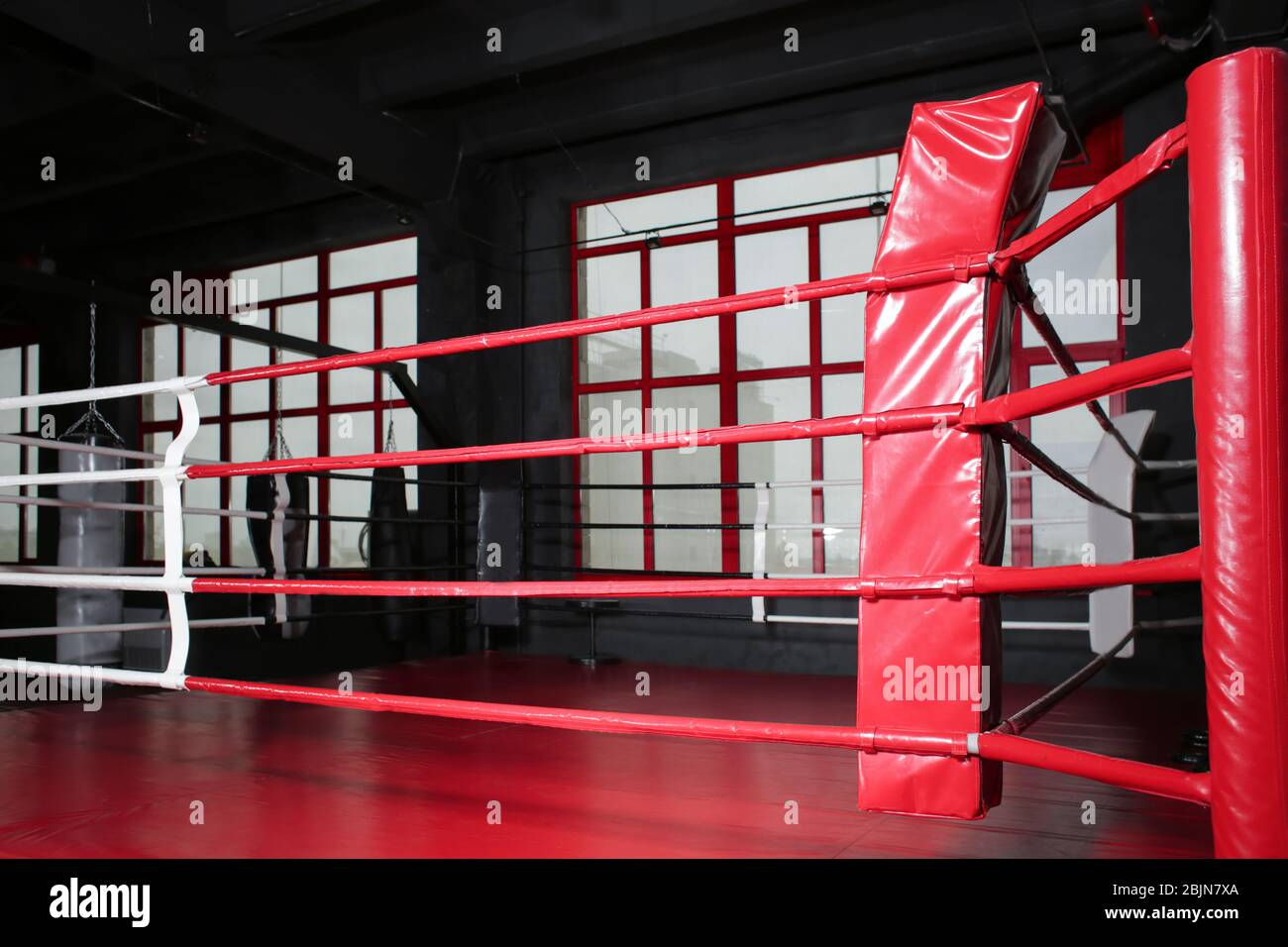 View on boxing ring in gym Stock Photo - Alamy