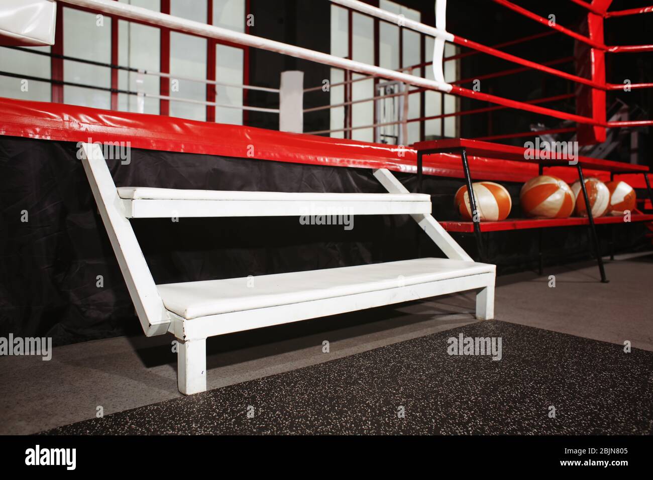 Stairs to boxing ring in gym Stock Photo - Alamy