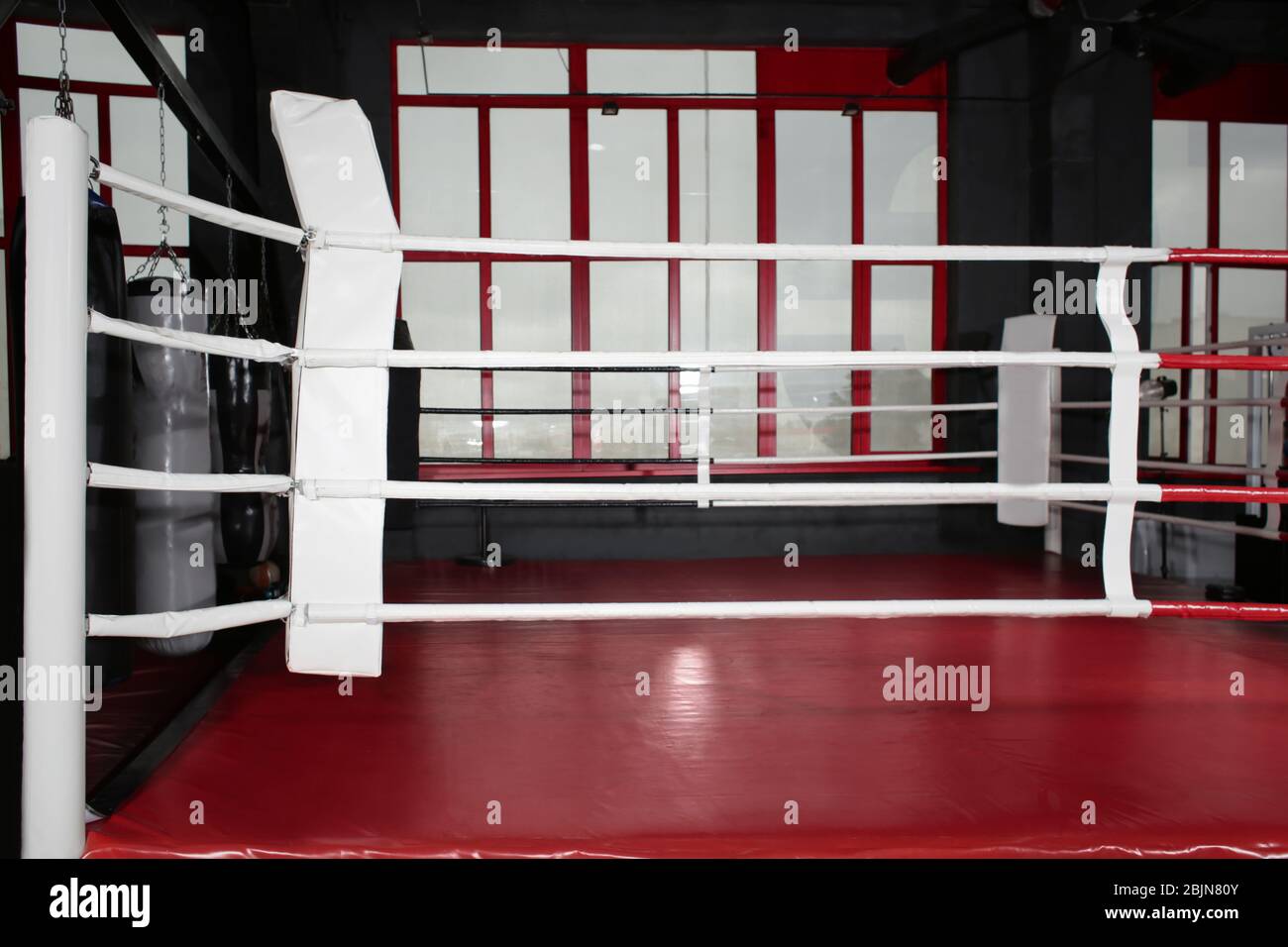View on boxing ring in gym Stock Photo - Alamy