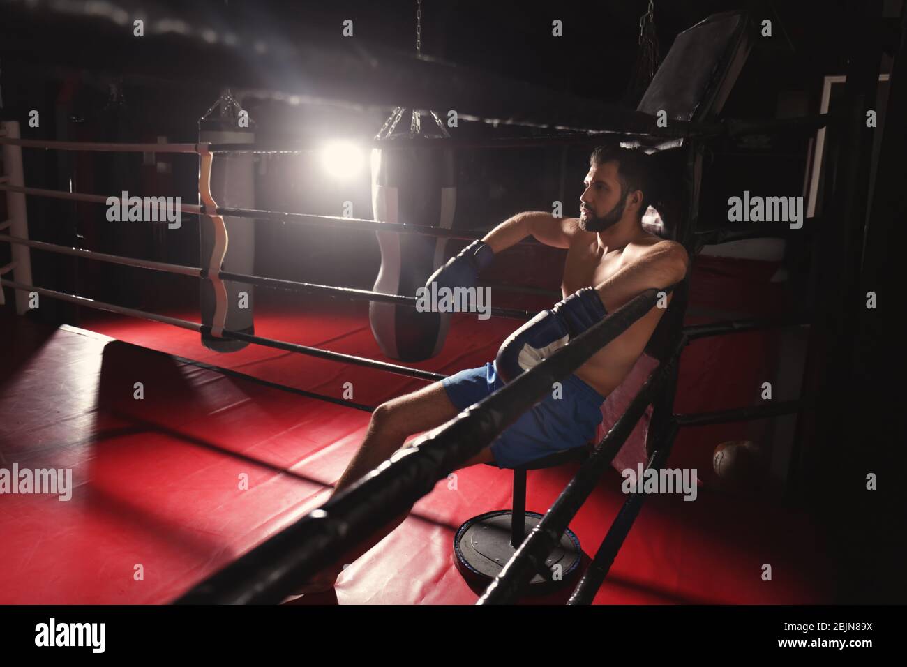 Professional boxer having break during training Stock Photo - Alamy