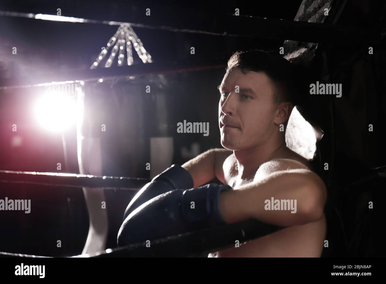 Professional boxer having break during training Stock Photo - Alamy