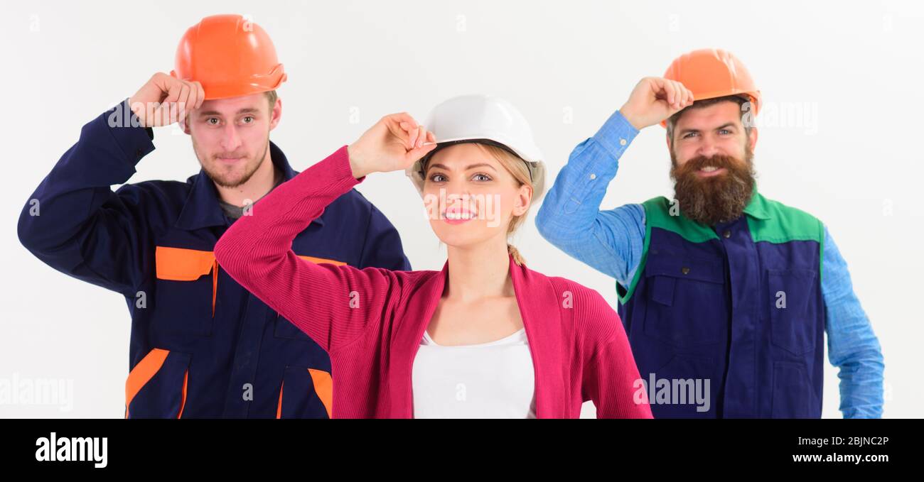 Builder, engineer, labourer, repairman as friendly team. Team of ...