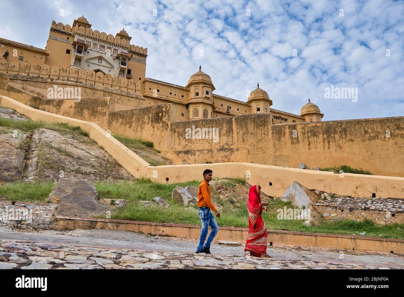 Jaipur, Rajasthan / India - September 28, 2019: Tourists visit the Amer ...