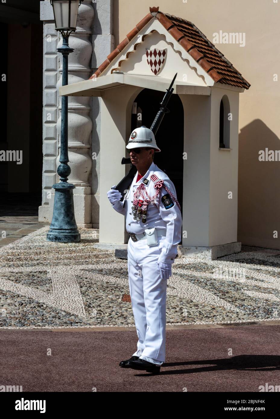 Military ceremonial guard on patrol, Prince's Palace, Principality of ...