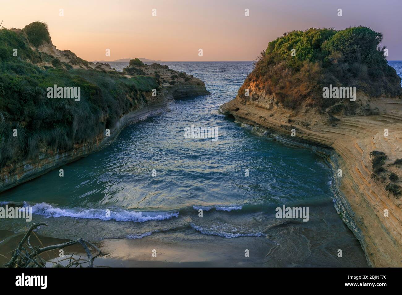 View of the sea channel, Canal d'Amour, at sunset - Corfu, Greece Stock ...